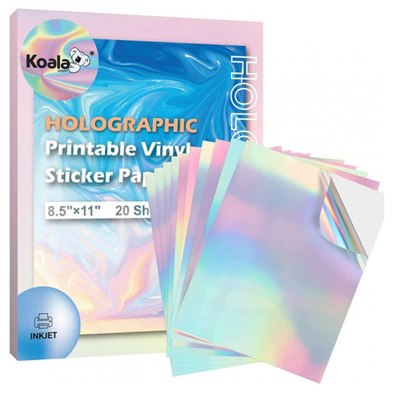 Koala Holographic Vinyl Sticker Paper for Inkjet – 20 Sheets, 8.5x11 ...