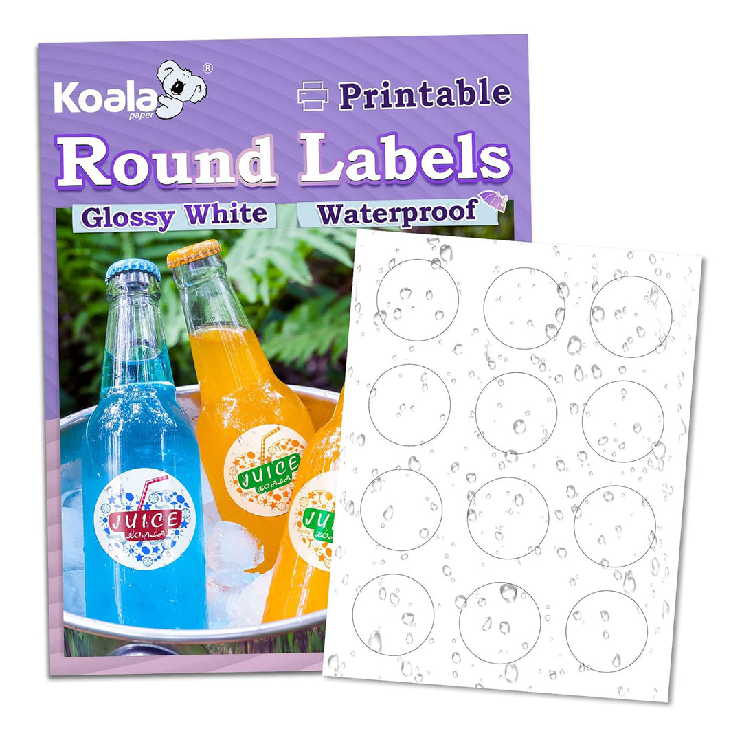 Koala White Glossy Waterproof Printable Round Labels for Inkjet and La ...