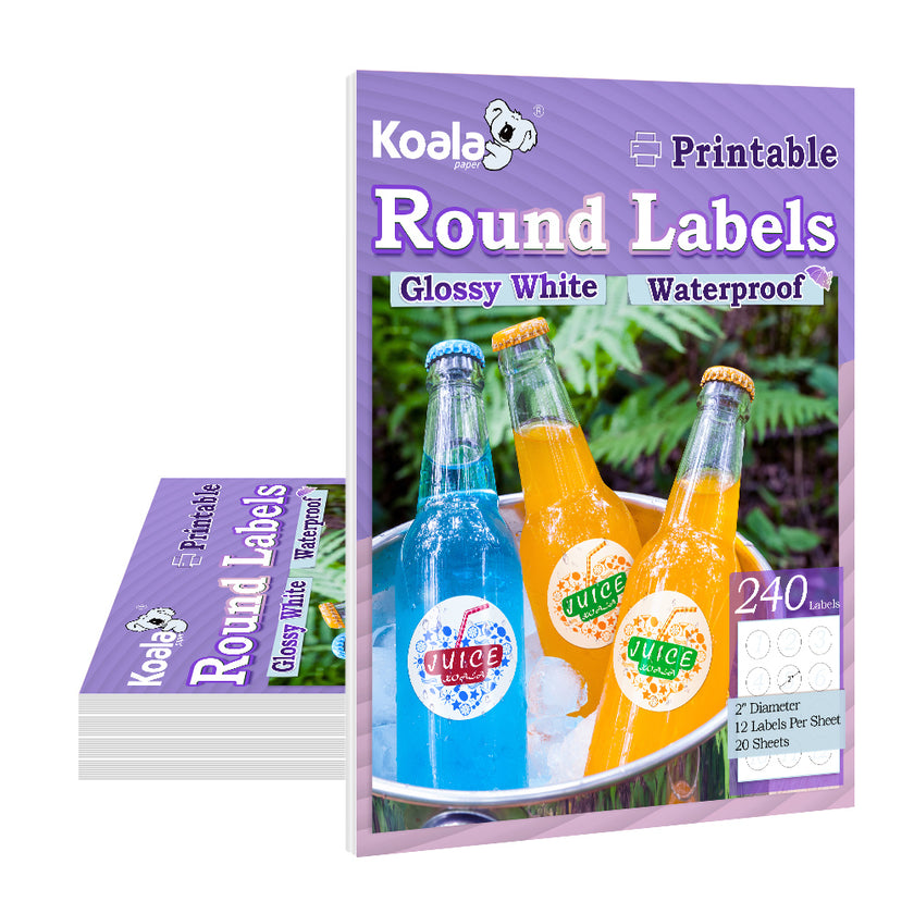 100-1000 Sheets Koala White Glossy Waterproof Printable Round Labels ...