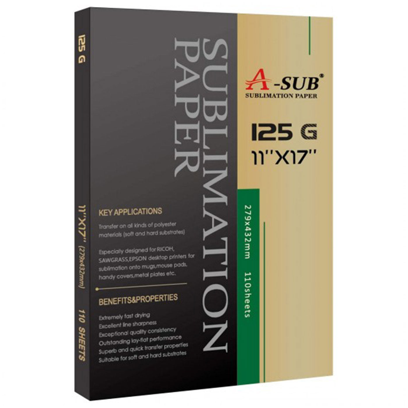 A-SUB Sublimation Paper 125gsm 110 Sheets Used For All Inkjet Printers ...