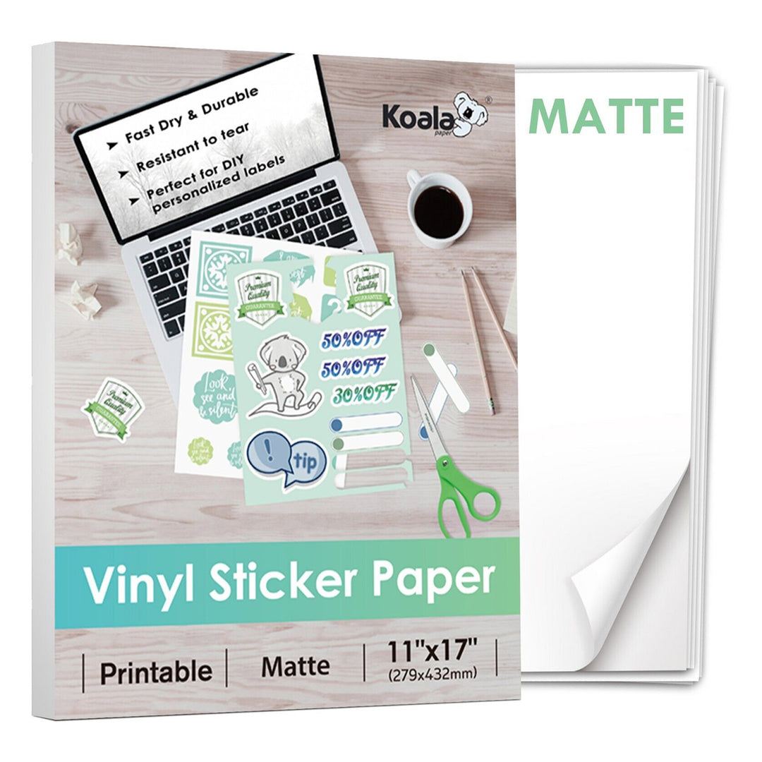 Koala Waterproof Matte Vinyl Sticker Paper | 8.5x11" Full Sheets for ...
